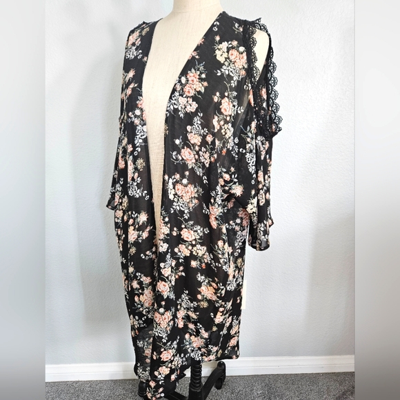 Socialite | Swim | Socialiteblack Flowered Sheer Bathing Suit Coverup ...